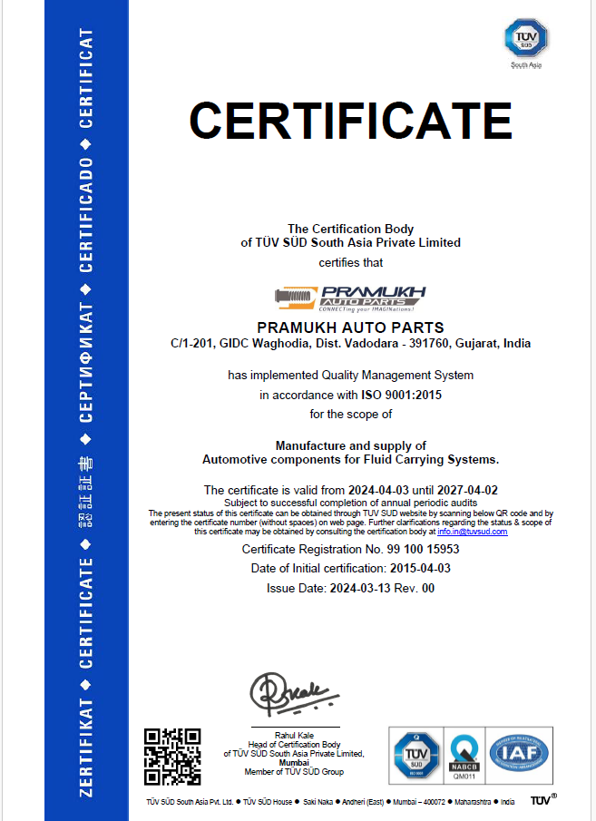 Certificates - Pramukh Auto Parts - Vadodara
